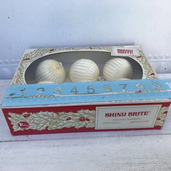 Holiday | Vtg Box 9 Shiny Brite Mcm Ornament Styrofoam Gold Silk Geo ...